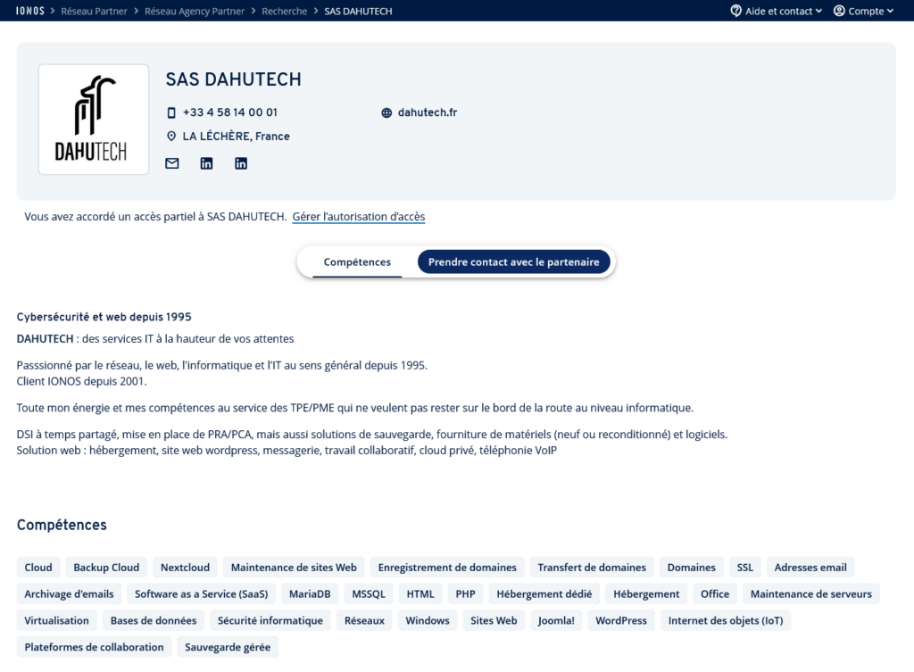 Délégation partenaire IONOS – DAHUTECH